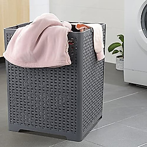 Teyyvn 2-Pack 42 L Plastic Collapsible Laundry Hamper, Folding Storage Basket, Gray, F