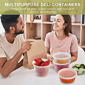 Ezalia Deli Containers with Lids 50 Sets - Plastic Soup Containers 8oz Clear Food Storage Containers with Lids Leakproof, Reusable Take Out for Restaurant, Microwave/Freezer/Dishwasher Safe