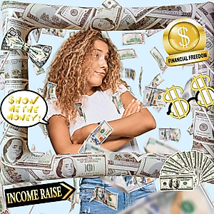 Money Party Inflatable Photo Booth Selfie Frame & Photo Props Set Giant Bill Dollar Party Blow Up Picture Frame for Birthdays Casino Weddings Bachelorette Retirement Graduations Party Decor