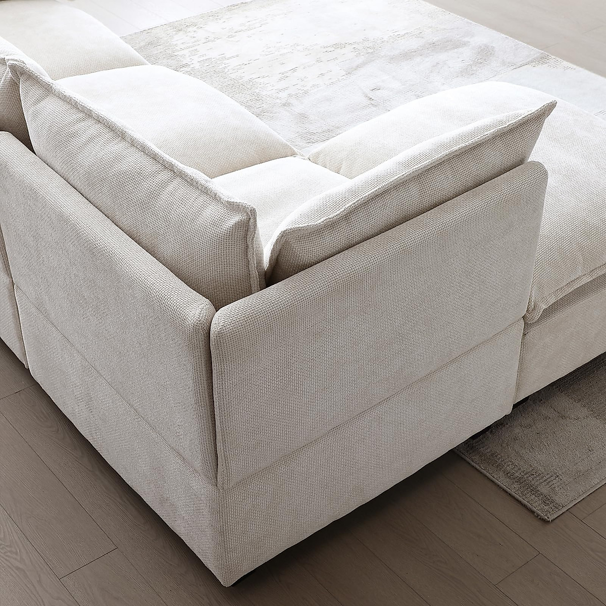 KIVENJAJA 130”W Oversized U-Shaped Down Filled Sectional Couch, 6 Seater Comfy Modular Cloud Sofa with 2 Ottomans, Modern Sleeper Sofa for Living Room, Linen Fabric, Beige