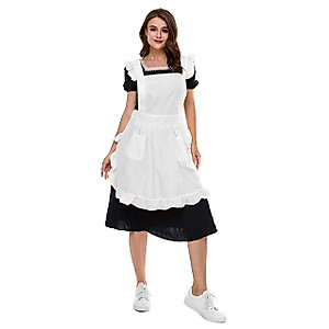 LilMents Retro Adjustable Ruffle Apron with Pockets, Small to Plus Size Ladies (White)