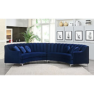 Legend Vansen Velvet Sofa for Living Room Oversized Round Shape Sectional, 142" L x 31" D x 36" H, Blue