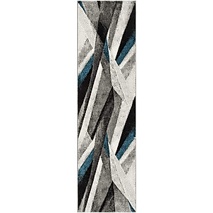 SAFAVIEH Hollywood Collection Runner Rug - 2'3" x 8', Grey & Teal, Mid-Century Modern Design, Non-Shedding & Easy Care, Ideal for High Traffic Areas in Living Room, Bedroom (HLW710D)