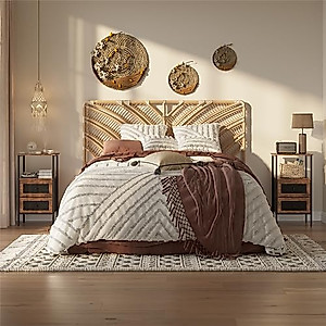 DOVAMY Rattan Nightstand with 2 Drawers, End Table for Small Spaces, Side Table with Storage for Bedroom, Living Room, Dorm, 27.5'' Bed Stand with Open Shelf, Rustic Brown BN03V