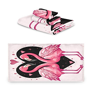 Flradish Pink Flamingos Lovers Towels 3 Pack Bath Towels for Bathroom Set Soft Cotton Highly Absorbent Lightweight & Quickdry Towel Set 1 Bath Towel,1 Hand Towel,1 Washclothe