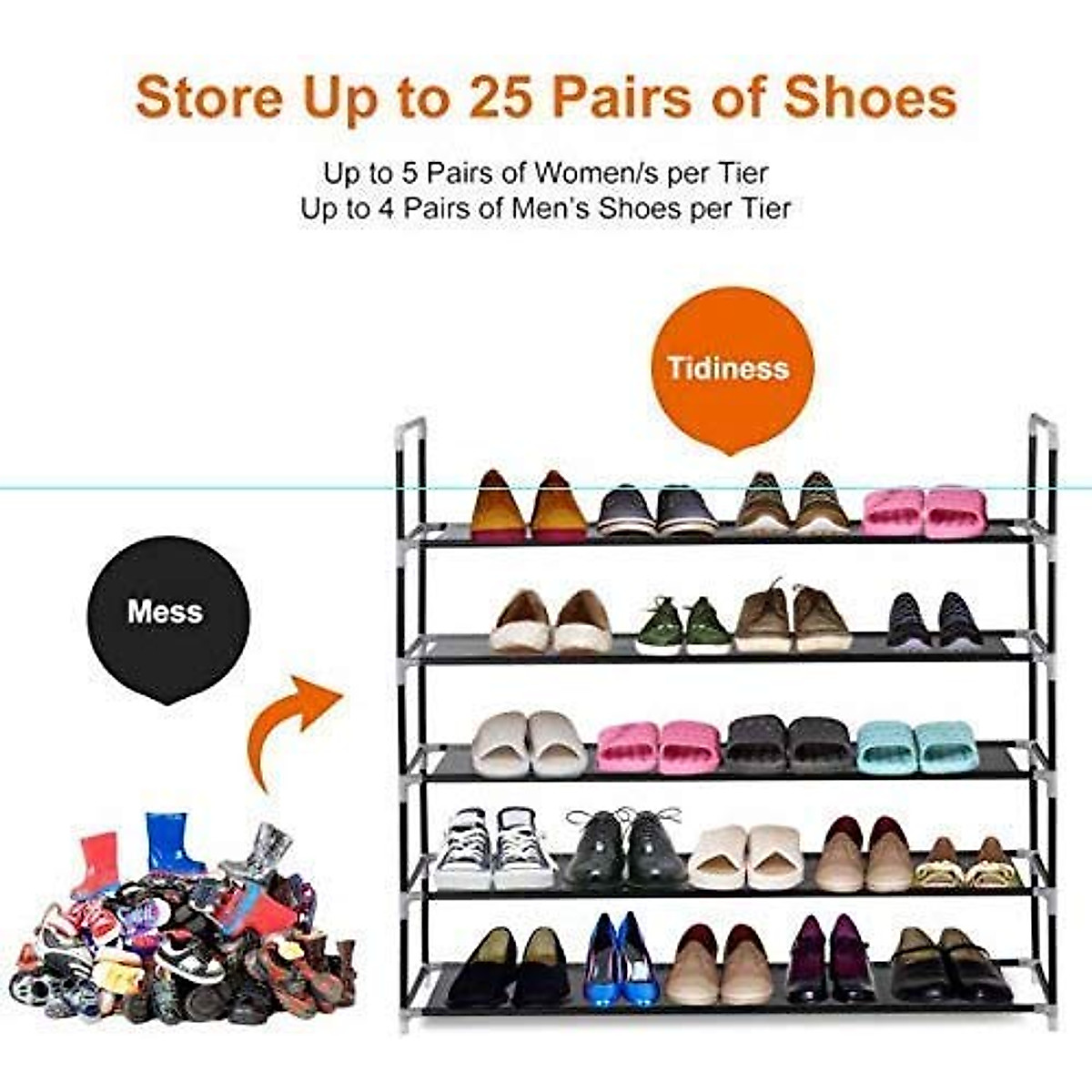 SOONEEDEAR 5 Tiers Shoe Organizer,Shoe Rack,Closet Shoe Organizer, Space Saving Shoe Tower Cabinet Stackable Shelves Holds 20-25 Pairs