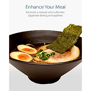 APEX S.K. 4 Sets 30 Ounce Japanese Ramen Noodle Soup Bowl Melamine Hard Plastic Dishware Ramen Bowl Set with Matching Spoon and Chopsticks for Udon Soba Pho Asian Noodles