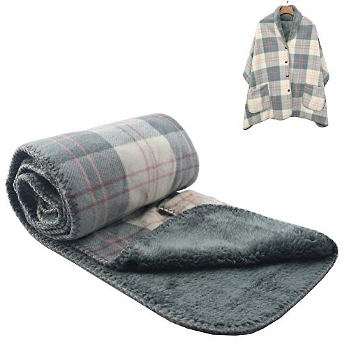 forestfish Flannel Wearable Blanket with Pockets, Cozy Soft Plaid Throws Blanket for Lap Bed Sofa Office Airplane Travel (Blue-White, 63“x19.7”)