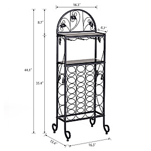 VECELO Freestanding Wine Rack Bar Table Holder, Tempered Glass Top, Liquor Display Shelf Stand for Home Kitchen Pub, 20 Bottles, Black