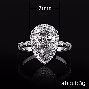 GUIDECUN 4 Ct Pear Shaped Cubic Zirconia Solitaire Engagement Ring 18K White Gold Plating Excellent Teardrop Ring for Women (US Size 7)