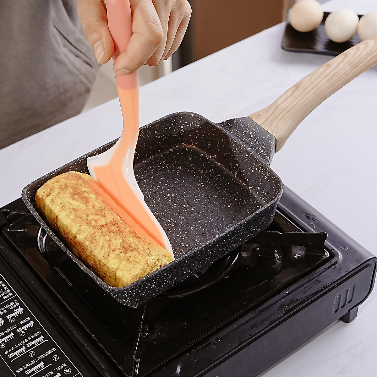 FUNGYAND Tamagoyaki Pan Set, 12-in-1 Japanese Omelette Egg Pan with Spatula, Bamboo Mat, Knife, and More Omelet & Sushi Accessories - Deluxe Complete Tamagoyaki Cookware Set - 5x7 Inches