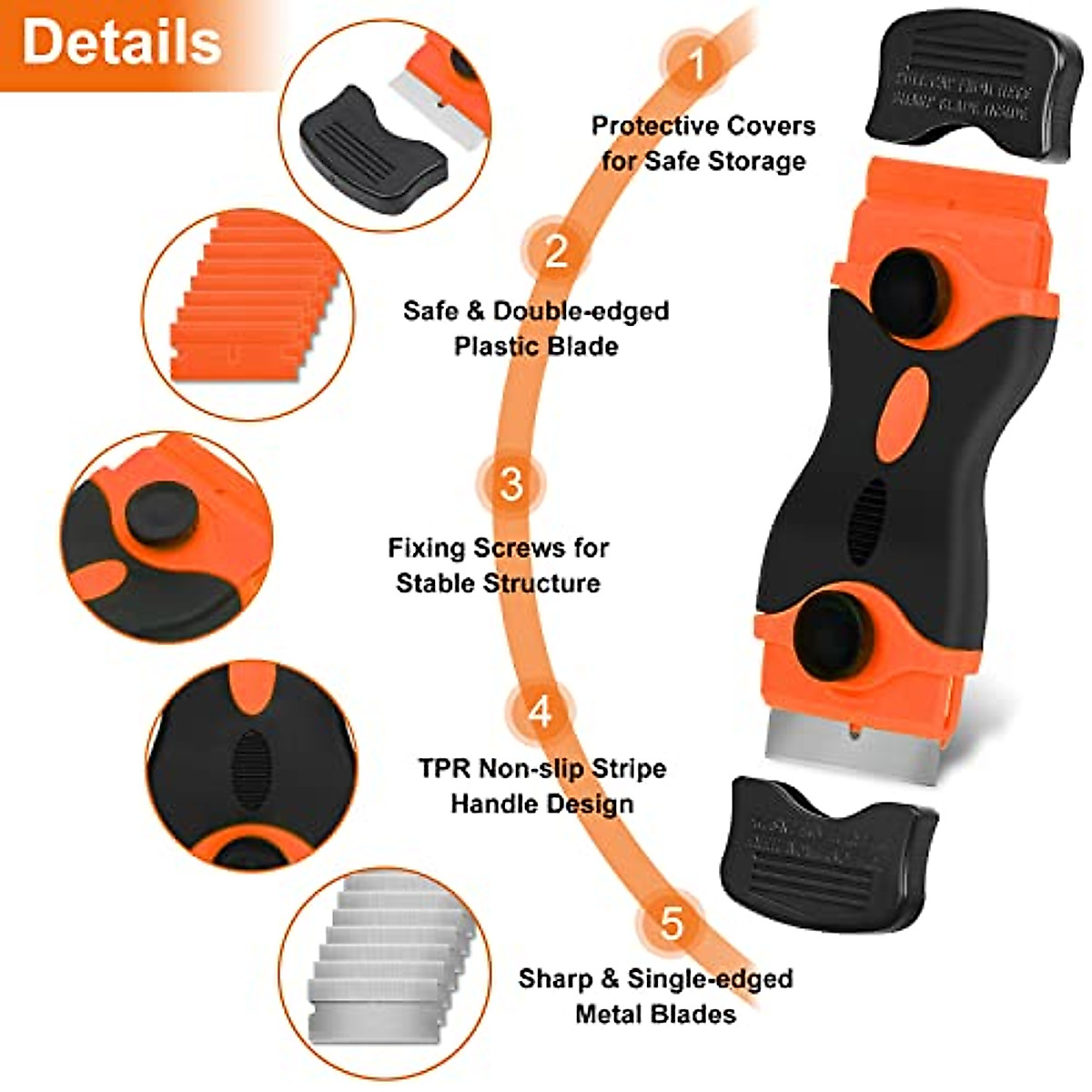 THINKWORK Razor Blade Scraper - 2Pcs Razor Scraper Set with 20Pcs Razor Blades, 2-in-1 Scraper Tool for Removing Labels, Decals, Stickers, Paint, Caulk, Adhesive