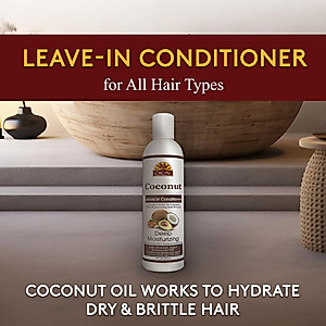 OKAY Coconut Leave In Conditioner - Hair Moisturizer for Women and Men, Contains Castor Seed Oil, Natural Hair Product for Hair Growth, Curly Hair Grease for Smooth, Moisturized Hair - 8 Oz