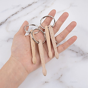 AUEAR, 4 Pieces Wood Drumstick Keychain Mini Wood Drumstick Keychain with One Stick and Two Sticks Drumstick Keychain for Drummer