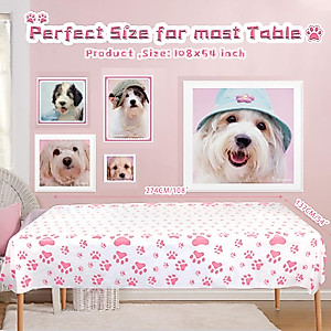 KEFAN 4 Pack Puppy Dog Pet Paw Print Plastic Tablecloth Table Cover Pink Paw Birthday Party Decorations Dog Party Decorations, Puppy Party Supplies for Dog Cat Birthday Party (51 Inch x 86 Inch) (4)
