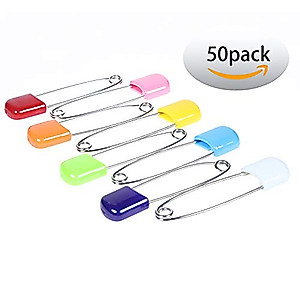AnMiao Star 2 Inch Long 50 Pcs Plastic Head Safety Pin Safety Locking Baby Cloth Diaper Nappy Pins (8 Colors)