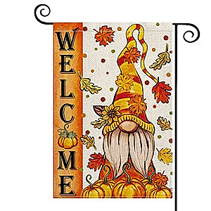 AVOIN colorlife Fall Welcome Pumpkin Gnome Garden Flag Double Sided, Autumn Thanksgiving Harvest Maple Leaves Yard Outdoor Decoration 12x18 Inch