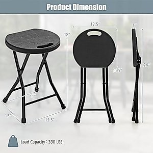 Giantex Set of 2 Folding Stool, Round Foldable Bar Stools, 2 Pack Portable Folding Chairs with Handle, Collapsible Stools 18 Inch 330lbs Capacity for Camping RV Party (Black)