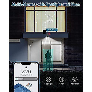 Recacam Solar Security Cameras Wireless Outdoor, 2K 355° PTZ Outdoor Camera Wireless, 2.4G Wi-Fi Cameras for Home Security with PIR, 2-Way Talk, IP65, 4dbi, Spotlight/Siren, Color Night Vision