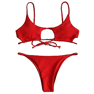 ZAFUL Womens cut out bikini set swimsuit Cami String High Cut Sexy Bathing suit Red