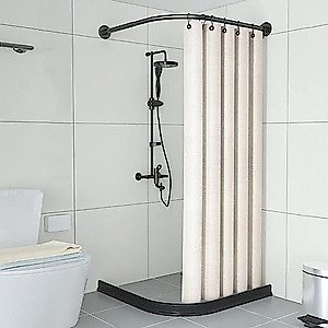Shower Curtain Rail L Shaped Telescopic Shower Curtain Rods Waterproof Curtain Rustproof Metal Curved Bathroom Curtain Rail Rod (60x80cm-80x120cm)