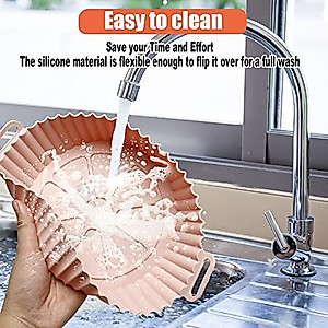 2 Pack Air Fryer Silicone Liners Pot, Fit for 3.8 to 9.5 QT Air Fryer, Food Grade Reusable Air Fryer Baking Silicone Tray Basket Bowl, Replacement of Flammable Disposable Parchment Paper (Red + Pink)