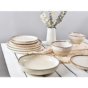 Bosmarlin Ceramic Dinner Plates Set of 4, Stoneware Plates for Salad, Pasta, Dessert, Microwave and Dishwasher Safe (Beige, 8.2 in)