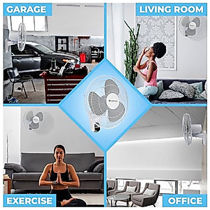 Comfort Zone 16" Quiet 3-Speed Wall Mount Fan with Remote Control, Timer and Adjustable Tilt, Ideal for Home, Bedroom, Gym & Office, CZ16WR