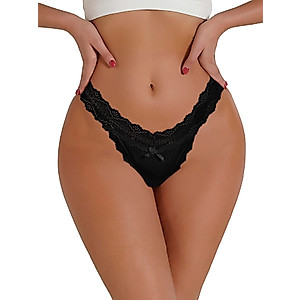 Milumia Women Sexy Panties Floral Lace Cut Out Thongs Mid Waist Underwear Briefs Black Medium