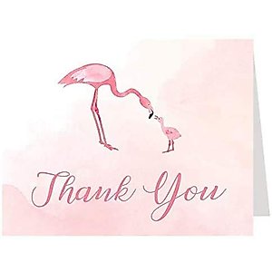 The Invite Lady Flamingo Thank You Cards Baby Shower Folding Thank You Notes Bridal Shower Birthday Party Pink Girls It's A Girl Mommy and Me Flamingo Watercolor Thanks Sprinkle (24 count)