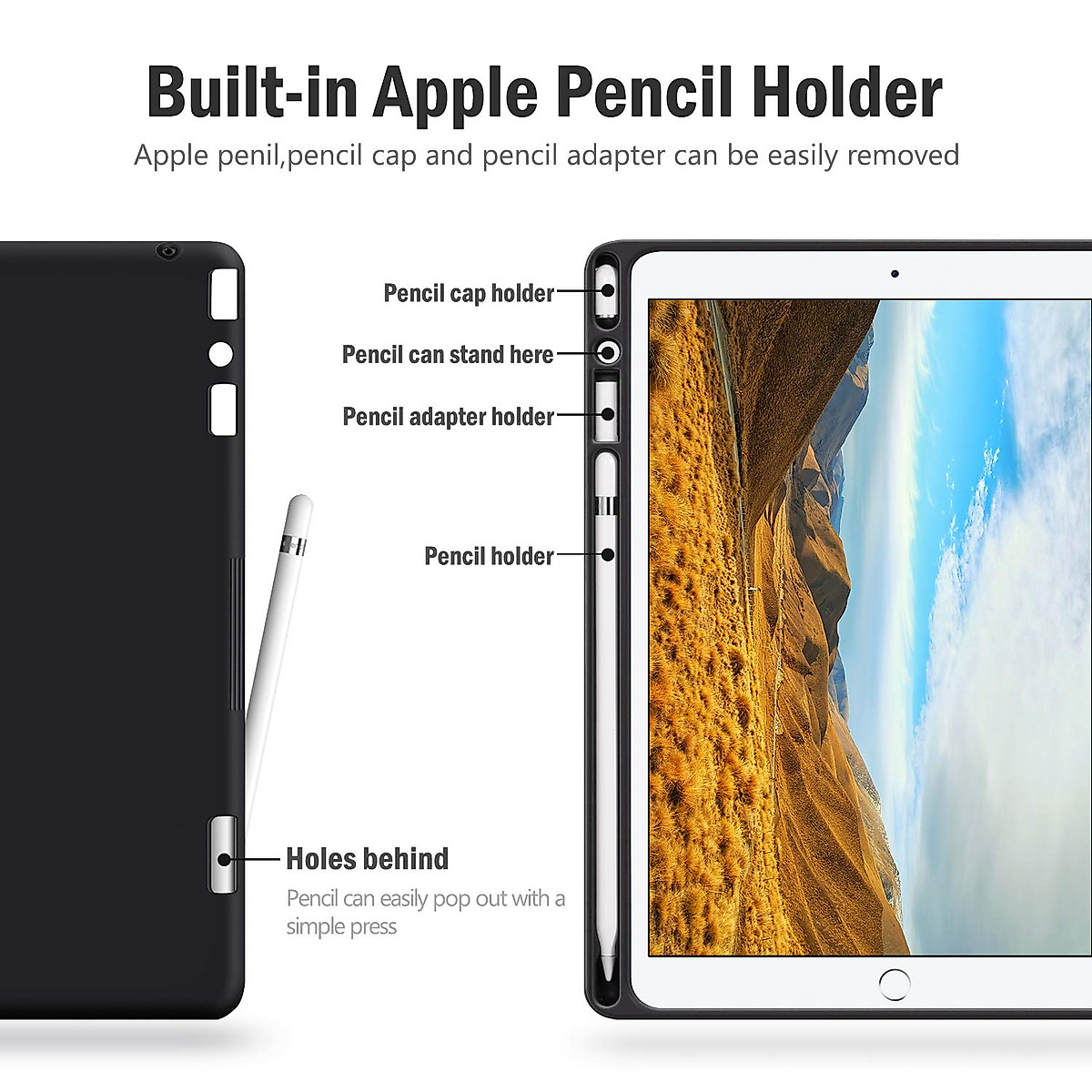 Antbox Case for iPad 9th Generation/iPad 8th Generation with Pencil Holder Vegan Leather Smart Cover for iPad 10.2'' 9th/8th/7th Gen (Black)