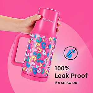 40 oz Tumbler with Handle and Straw Lid, Reusable Leak-Proof Insulated Tumblers, Stainless Steel Coffee Tumbler Cups, Travel Mug for Home Office, Keep Cold 34Hrs, Cup Holder Friendly(Pink Panther)