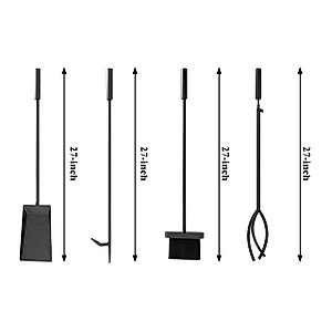 CALIDOLA Wrought Iron Fireplace Tools with Chimney Poker, Tongs, Shovel, Brush and Stand Hearth Accessories Set,Black Fireplace Companion Set
