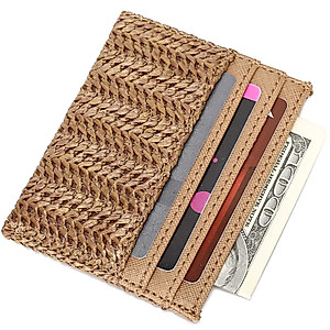 YIKOEE Straw Purse for Women Summer Beach Woven Bag With PomPom (Light Khaki)