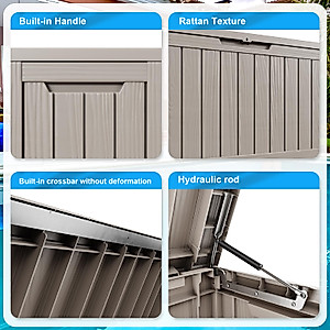 MAIUSCOLI 80 Gallon Waterproof Outdoor Storage Box,Resin Deck Box,Lockable Outside Storage Box Container for Patio Furniure,Garden,Pool Tools (80 Gallon,Light Brown)