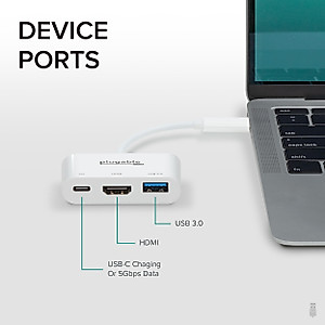 Plugable USB C to HDMI Multiport Adapter, Driverless 3-in-1 Hub with 4K HDMI Output, USB 3.0 and USB-C Charging Port, Compatible with MacBook, Chromebook, Dell XPS, Thunderbolt 3 and More