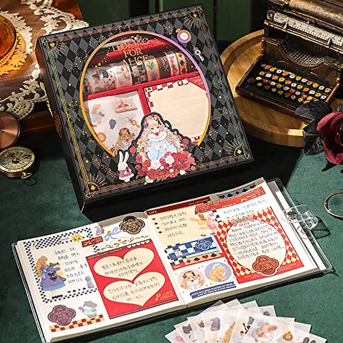 Comealltime Scrapbooking Supplies Stickers(121pcs), Vintage Aesthetic Scrapbook Kit with Washi Stickers, Hobby Knife, Decoupage Papers for Bullet Journals, Craft DIY Gift - Black