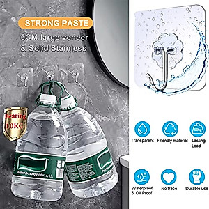 Starsea Wall Hooks, 42 Packs Heavy Duty Self Adhesive Hooks 22lb(Max) Waterproof and Oilproof, Transparent Hooks for Kitchen and Bathroom/Ceiling/Hanger