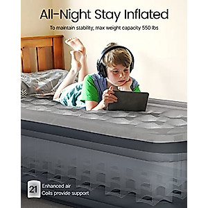 iDOO Twin Air Mattress, Double High Adjustable Blow Up Mattress with Built-in Pump, Comfortable Top Surface Inflatable Airbed for Home Portable Travel, 75x39x18in, 550lb MAX