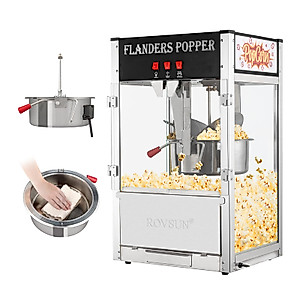 ROVSUN Commercial Popcorn Machine Movie Theater Style with 16 Ounce Kettle, Countertop Popcorn Maker Machine w/Stainless Steel Scoop, Oil Spoon & 3 Popcorn Cups (Black)