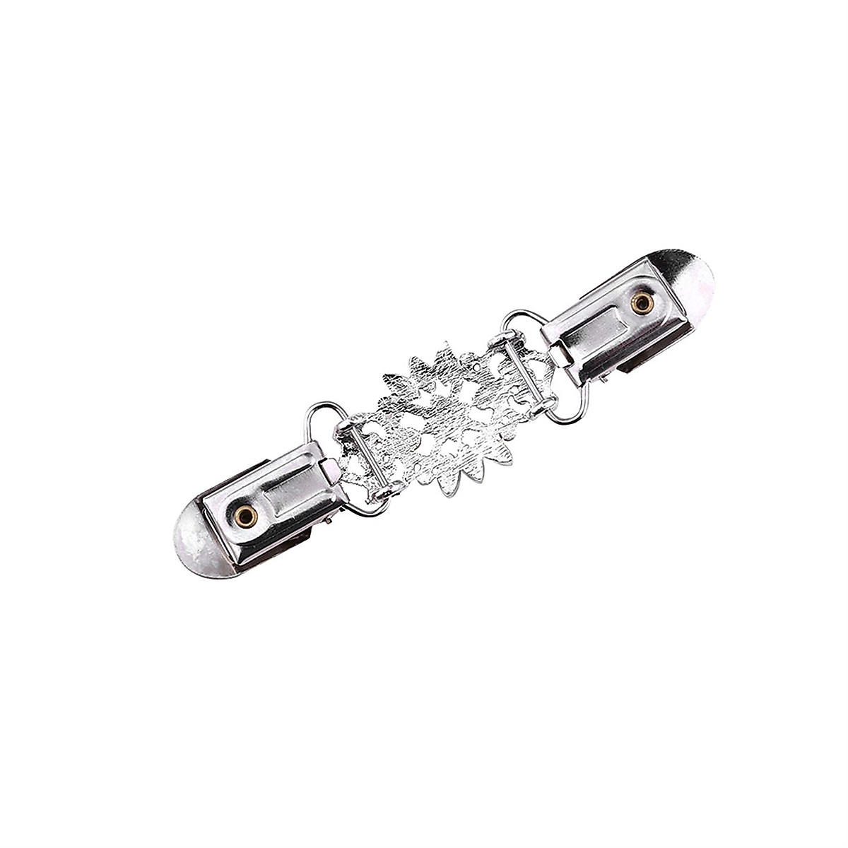 Guoshang Women Vintage Silver Floral Cardigan Clip Pin Hollow-Out Crystal Flower Brooch Safety Pin Shawls Cloak Accessories