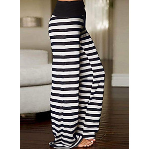 Gracyoga Women's Comfy Pajama Pants Wide Leg Lounge Palazzo Yoga Pants Stretch Casual Floral Print Fold Waist Pants