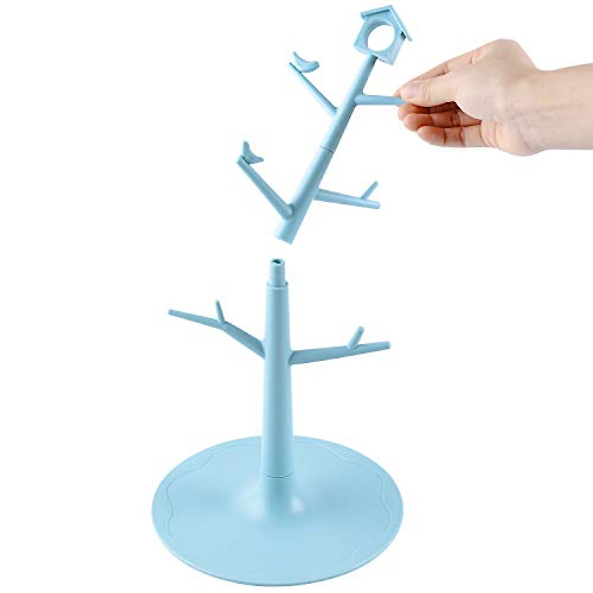 World Backyard 6 Mugs Holder Tree Cups Hanging Stand (Blue with Bird & House Sign)