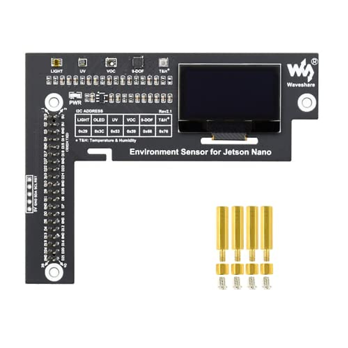 XYGStudy Environment Sensors Module for Jetson Nano 2GB and B01 I2C Bus with 1.3inch OLED Display to Collect Temperature Humidity/Air Pressure/Ambient Light Intensity/VOC/IR Ray/UV etc.