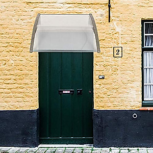 Flandre, Patio Door Window Awning Canopy, Polycarbonate Cover Front Door Outdoor Patio Awning Canopy UV Rain Snow Protection Hollow Sheet (40In x 32In, White CanopyGray Bracket), 40In x 32In, HT 100