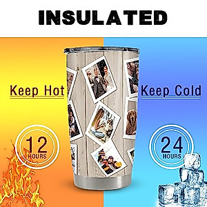 Personalized Tumbler with Pictures for Men Women,Custom Insulated Travel Mug with Lid,20oz Stainless Steel Coffee Cup Gifts for Father's Day Mother's Day Birthday Anniversary-12 Photos