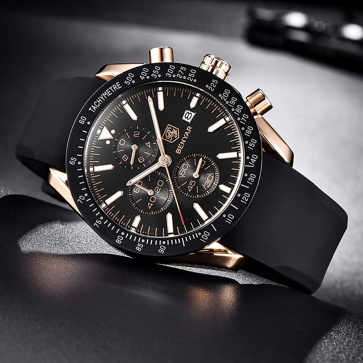 BENYAR - Stylish Wrist Watch for Men Silicone Strap Watches Quartz Movement, Waterproof and Scratch Resistant, Analog Chronograph Business Watch Mens Gift.