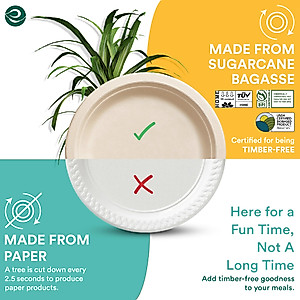 ECO SOUL 100% Compostable 6 Inch Small Paper Plates 500 [4x125 Pc] Disposable Bulk Party Heavy Duty, Eco-Friendly, Appetizer, Dessert, Wedding Plates I Biodegradable Unbleached Sugarcane Eco Plates