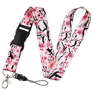 BKBKAAK Pink Flower Lanyard with ID Badge Holder and Retractable Reel Clip Girls Aesthetic Lanyard with ID Card Nametag Badge Holder for Keys School Office