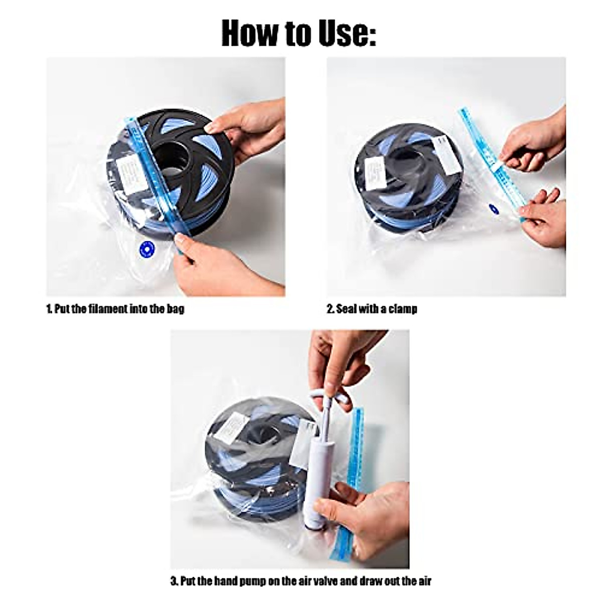 Filament Storage Bags, Reusable Dry Resealable Plastic Filaments Vacuum Sealed Kit for Spool for 3D Printer for PLA